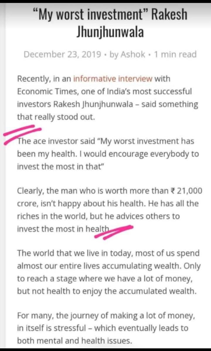 Health wise 5 Key Lessons Learnt From Rakesh Jhunjhunwala | JumpWhere Health wise 5 Key Lessons Learnt From Rakesh Jhunjhunwala | JumpWhere